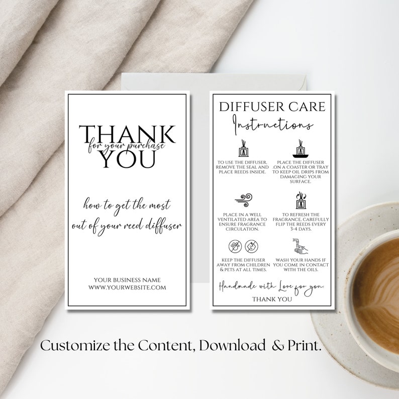 Editable Reed Diffuser Care Instructions Card Template, Printable Oil ...