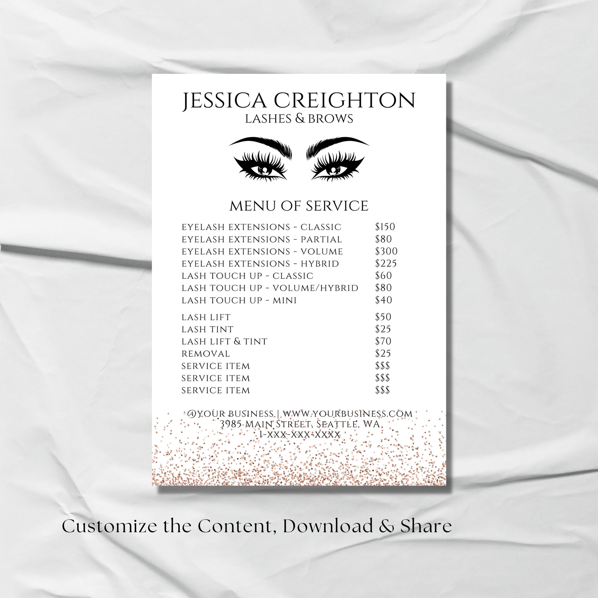 Eyelash Price List Template, Eyelash Artist Price Sign, Lash Extensions ...