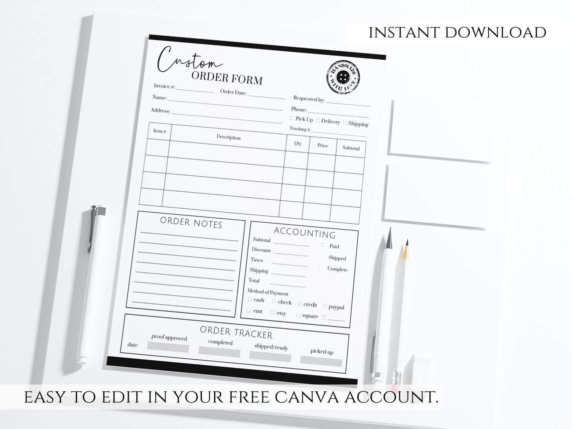 Editable Custom Order Form Bundle Printable Order Forms - Etsy