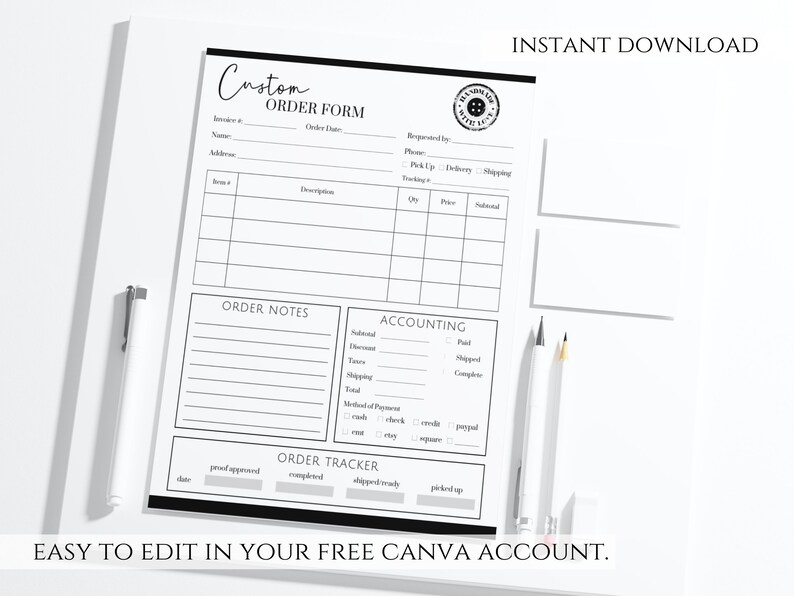 Editable Custom Order Form Bundle Printable Order Forms - Etsy