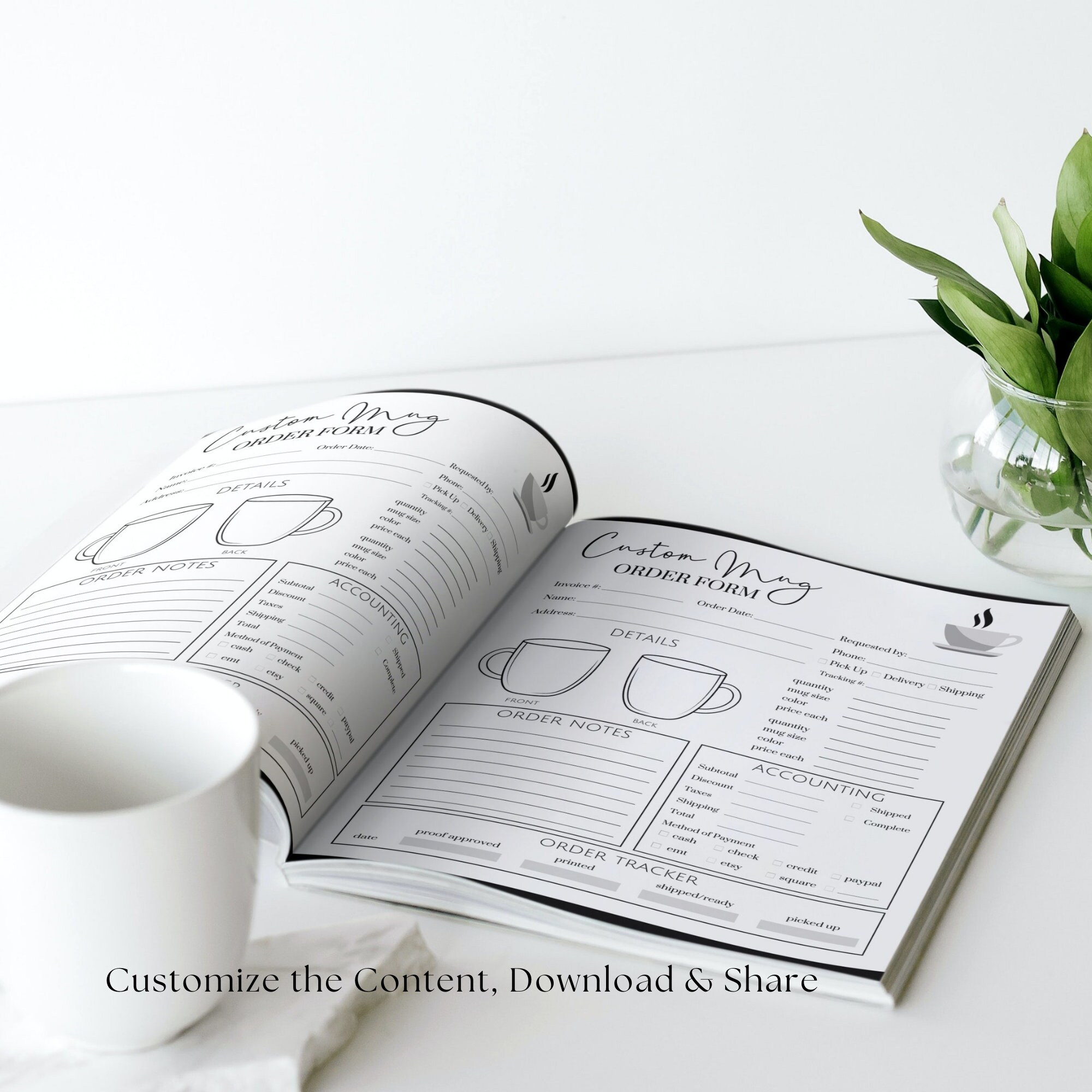 Editable Mug Order Form, Custom Mug Order Form, Printable Coffee Cup ...