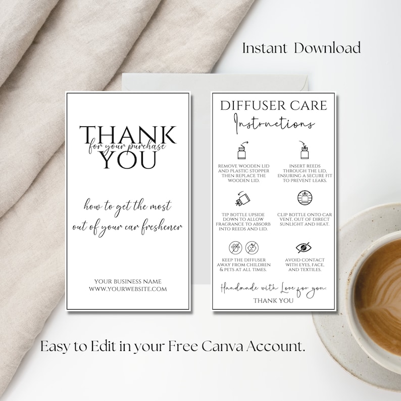 Car Diffuser Care Card Template: Printable Freshener Instructions ...