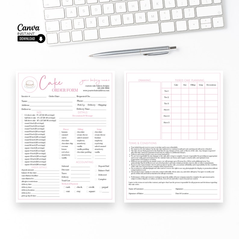 Editable Bakery Cake Order Form: Custom Invoice Template (printable ...