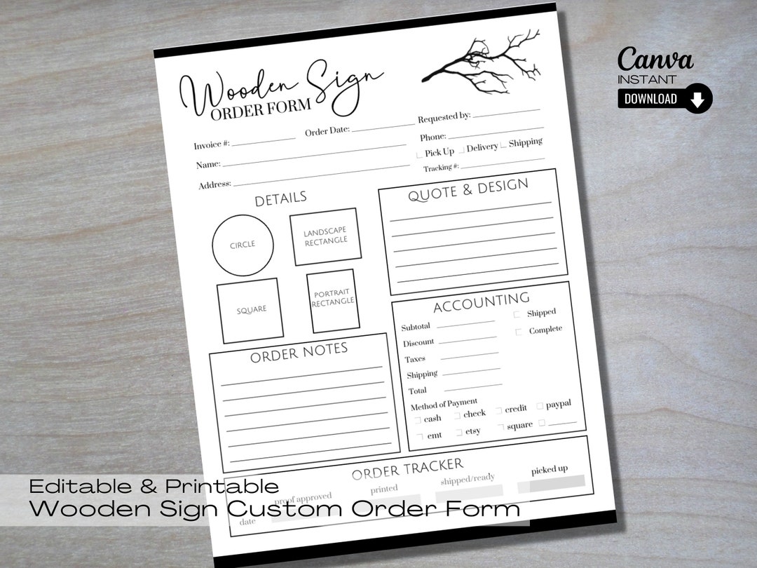 Editable Wooden Sign Order Form Printable Craft Order Form - Etsy