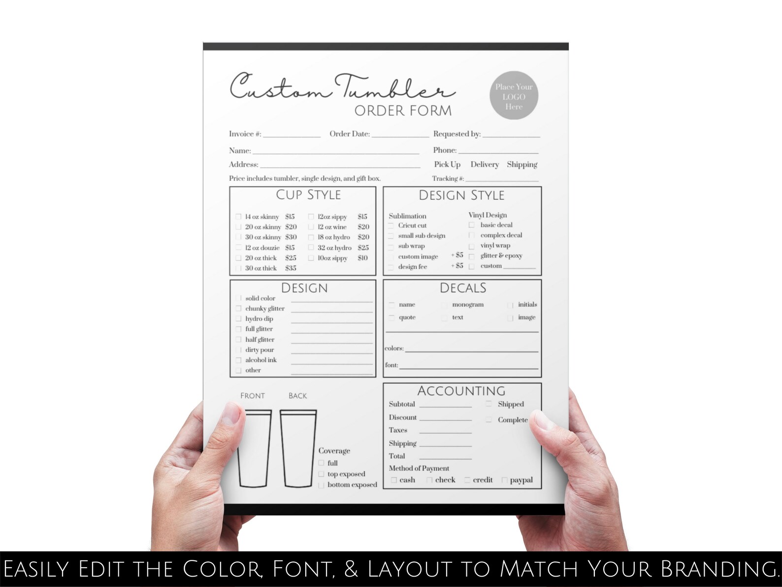 Editable Sublimation Tumbler Order Form Template Custom - Etsy