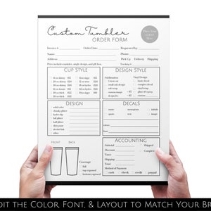 Editable Sublimation Tumbler Order Form Template Custom | Etsy