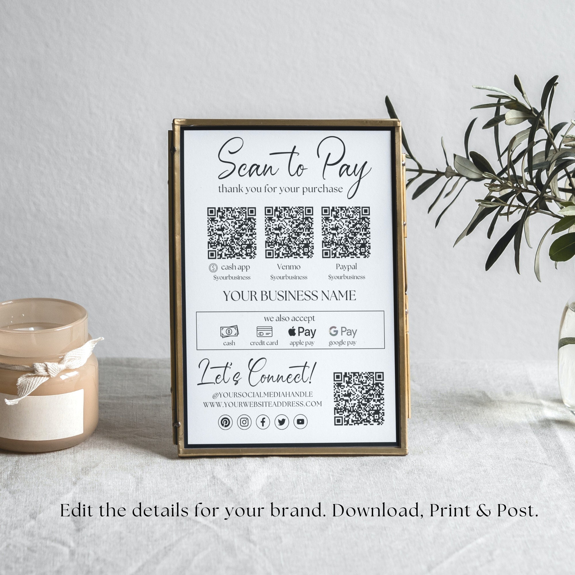 Editable Scan to Pay Sign Template, Editable QR Code Scan Sign ...