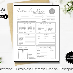 Editable Sublimation Tumbler Order Form Template Custom - Etsy