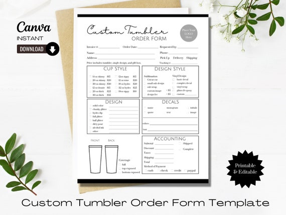 Editable Sublimation Tumbler Order Form Template Custom | Etsy