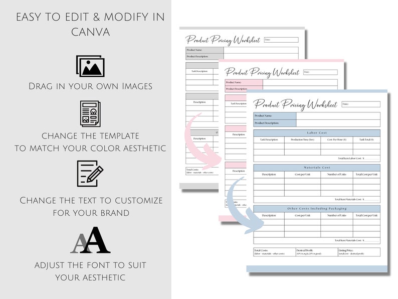 Editable Product Pricing Template Item Pricing Planner - Etsy