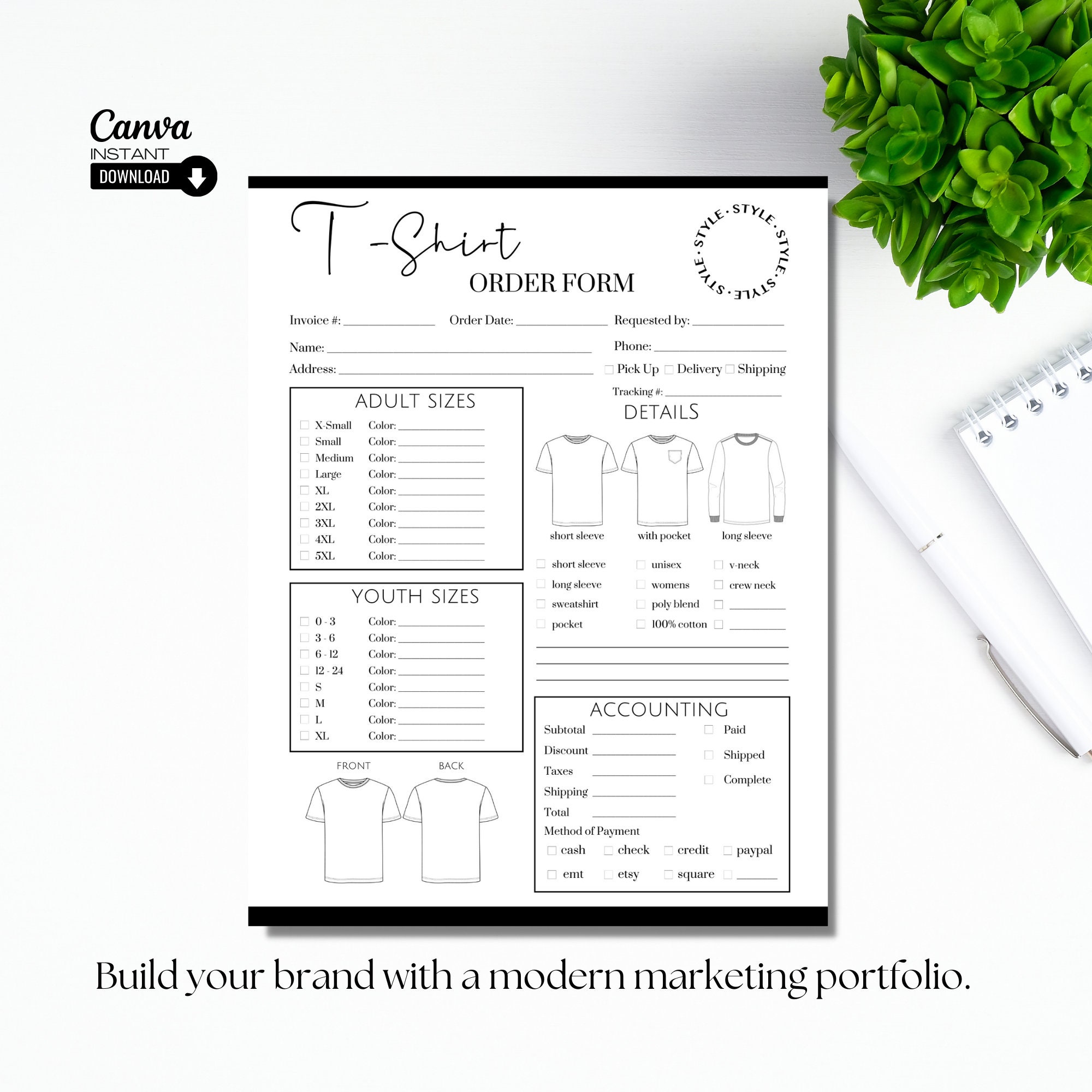 Editable T-shirt Custom Order Form, Printable Apparel Order Form ...