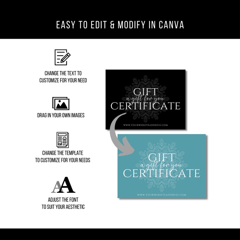 Modern Gift Certificate Template Printable, Editable Gift Card Template ...