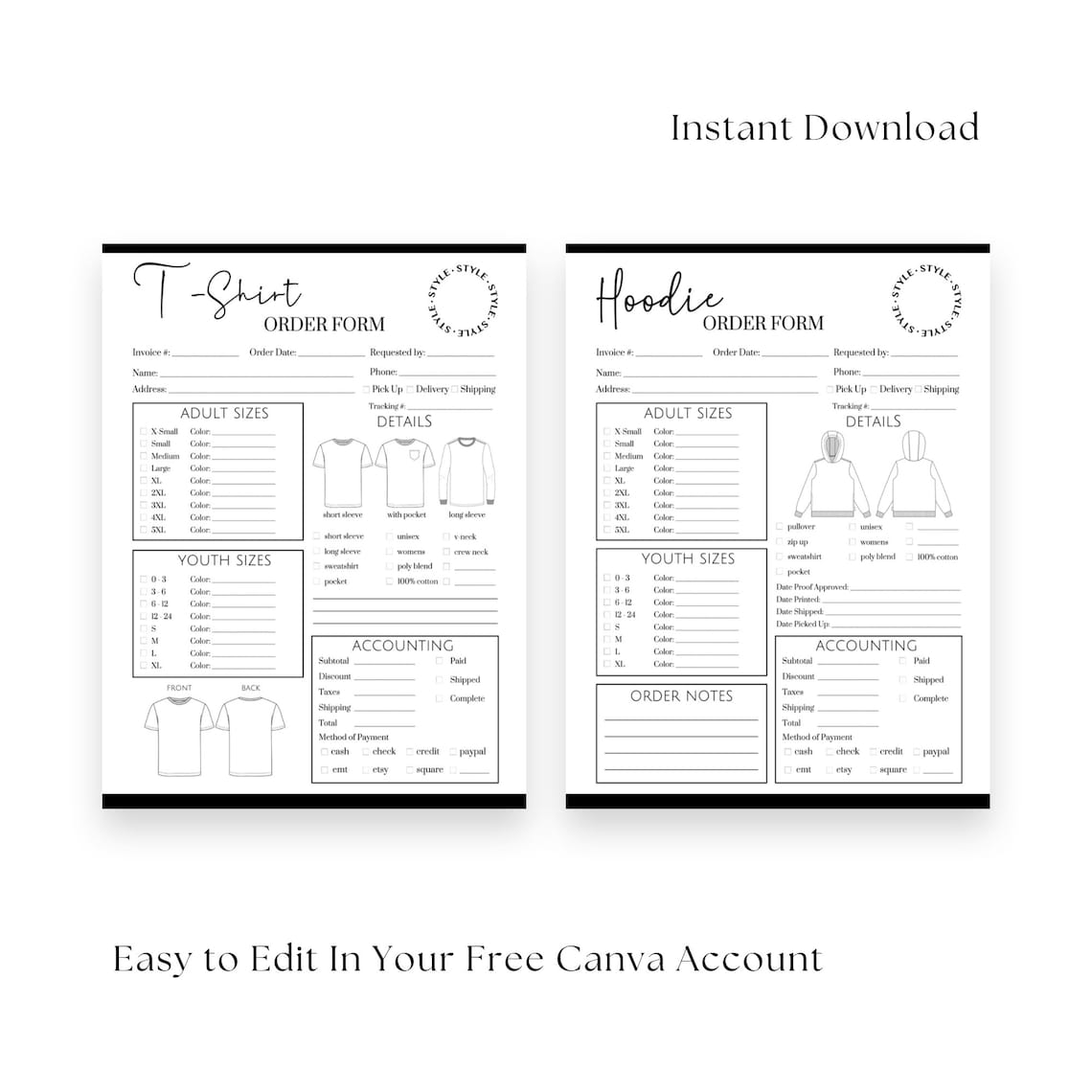 Editable Custom Order Form Bundle, Printable Order Forms, Order Form ...