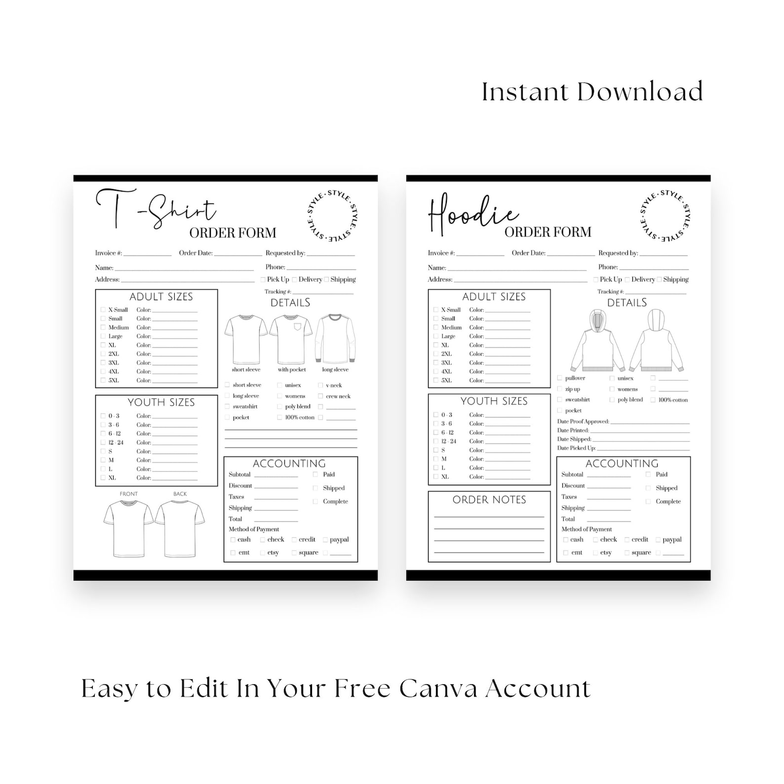 Editable Custom Order Form Bundle, Printable Order Forms, Order Form ...