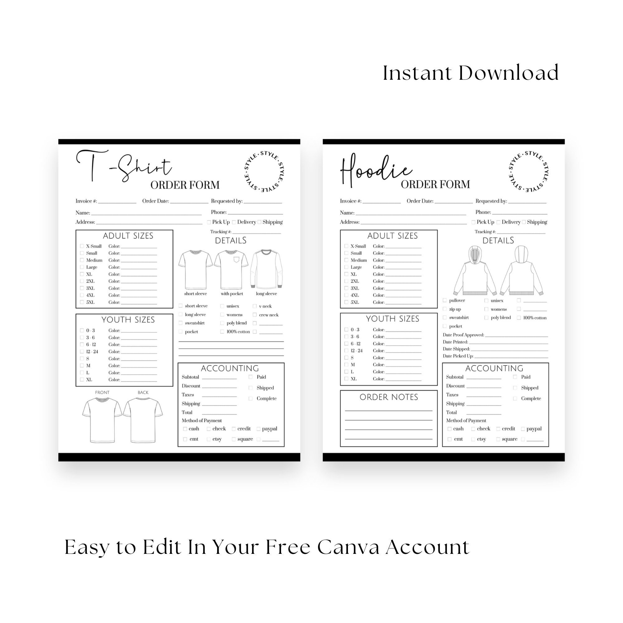 Editable Custom Order Form Bundle, Printable Order Forms, Order Form ...
