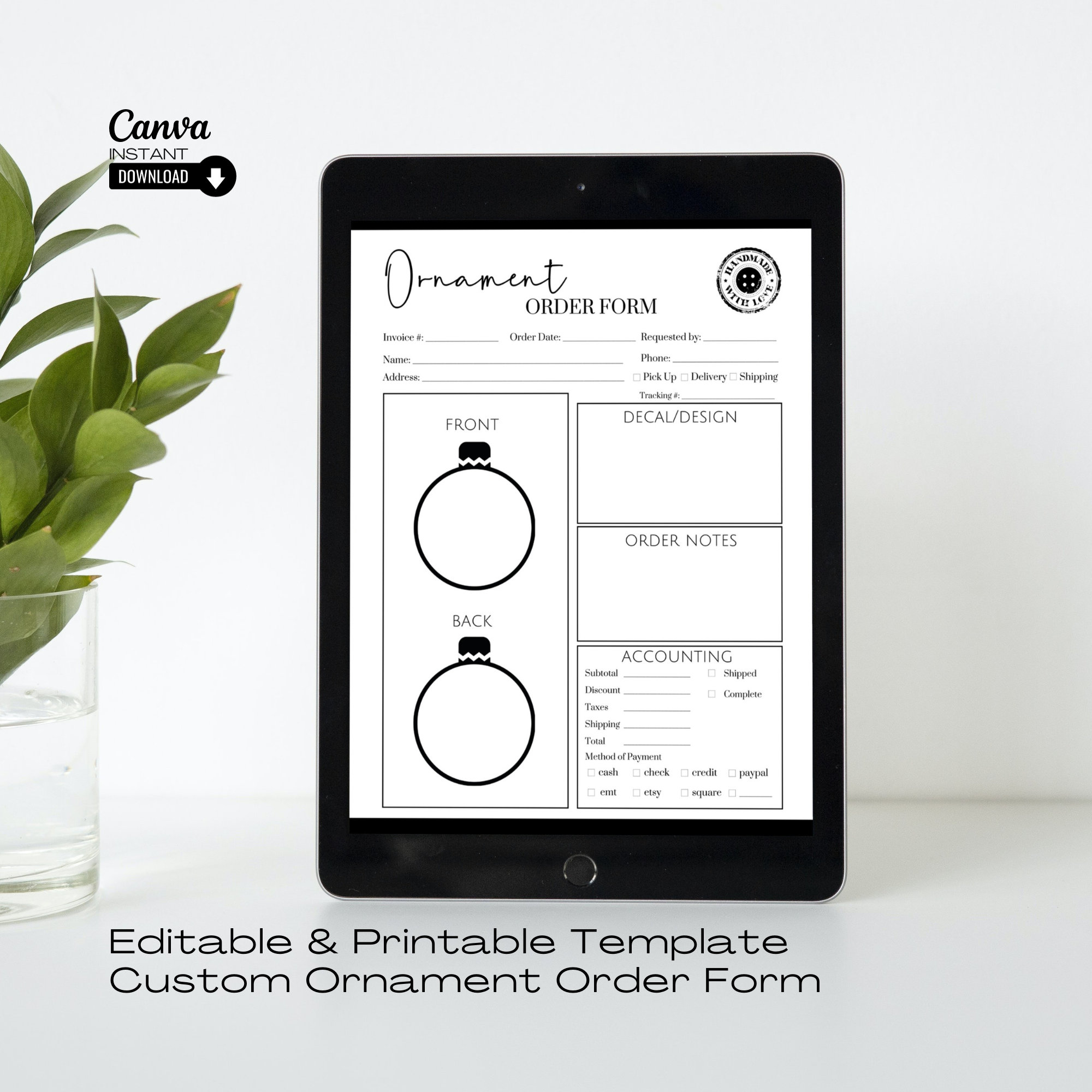 Editable Ornament Order Form Template: Printable Business Invoice ...