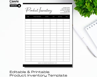 Product Inventory Log Template, Editable Inventory Sheet, Printable ...