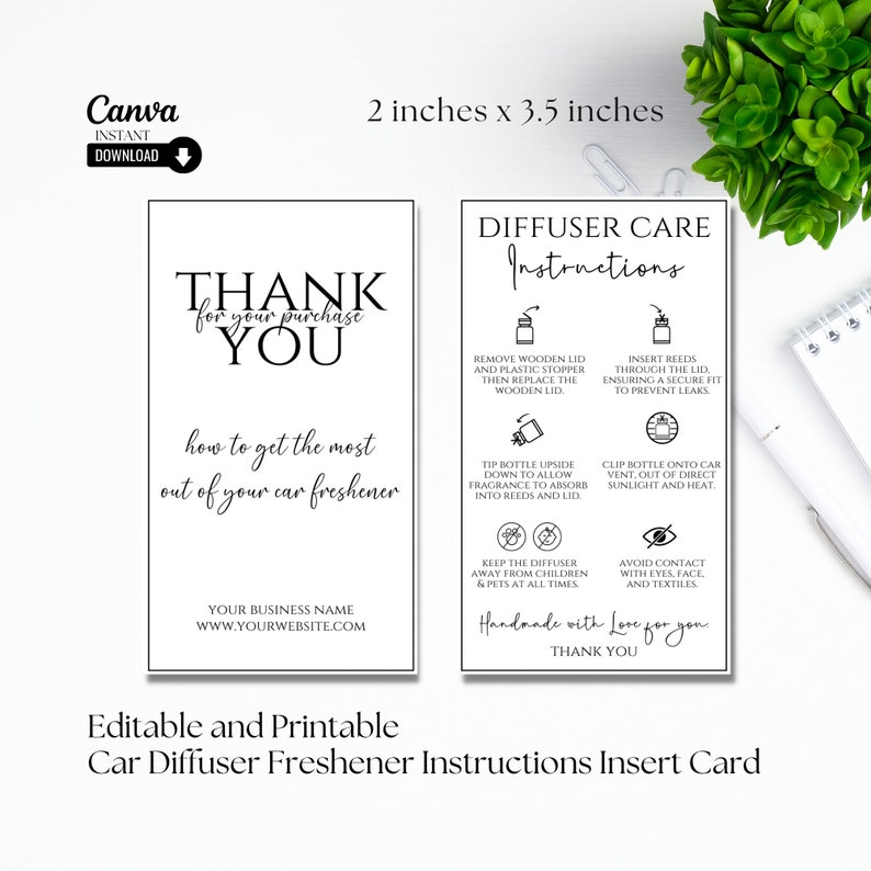Car Diffuser Care Card Template: Printable Freshener Instructions ...