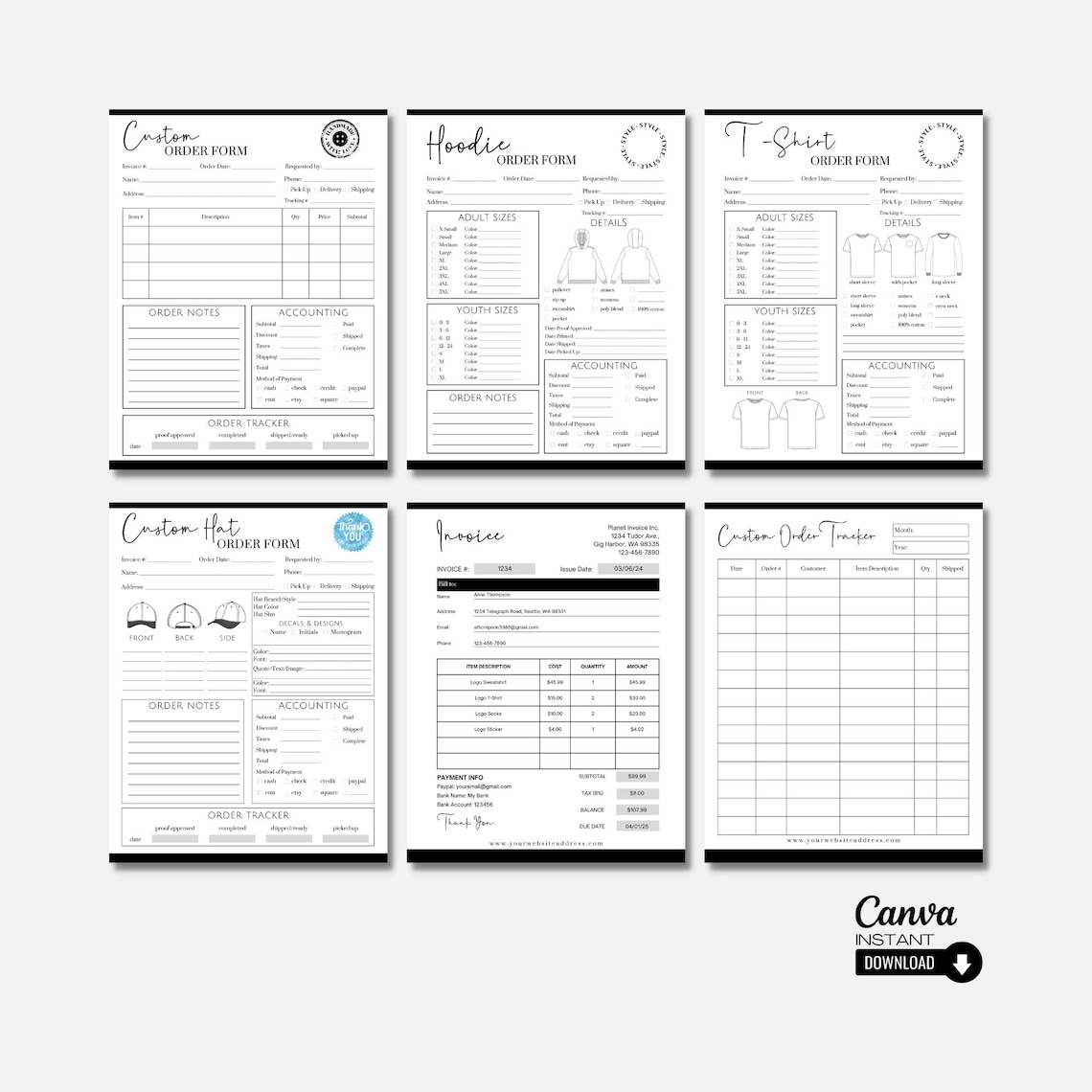 Editable Custom Order Form Bundle, Printable Order Forms, Order Form ...