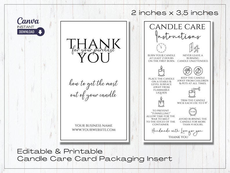 Editable Candle Care Card Printable Candle Care Instructions - Etsy