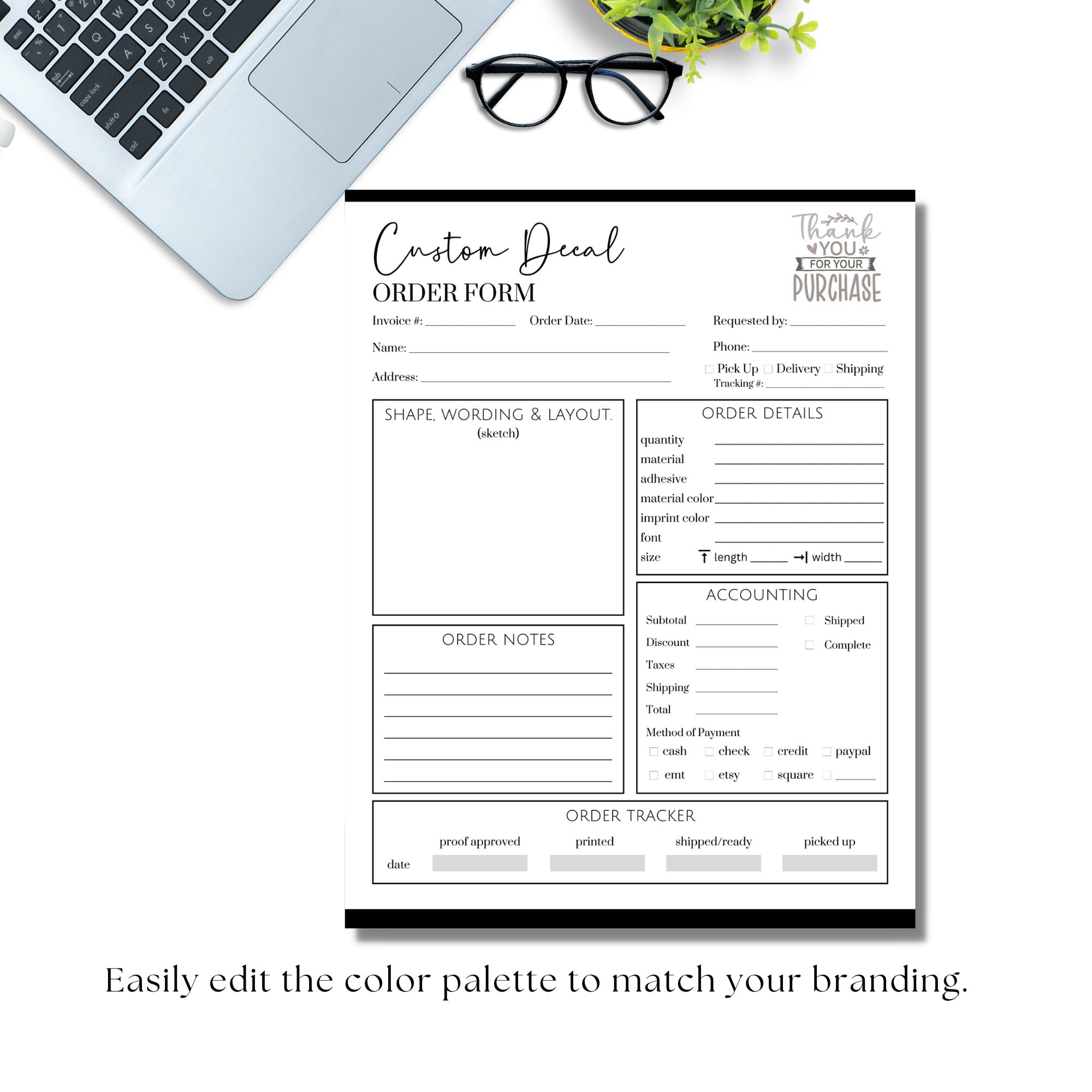 Editable Decal Order Form Template, Custom Decal Form, Printable Vinyl ...