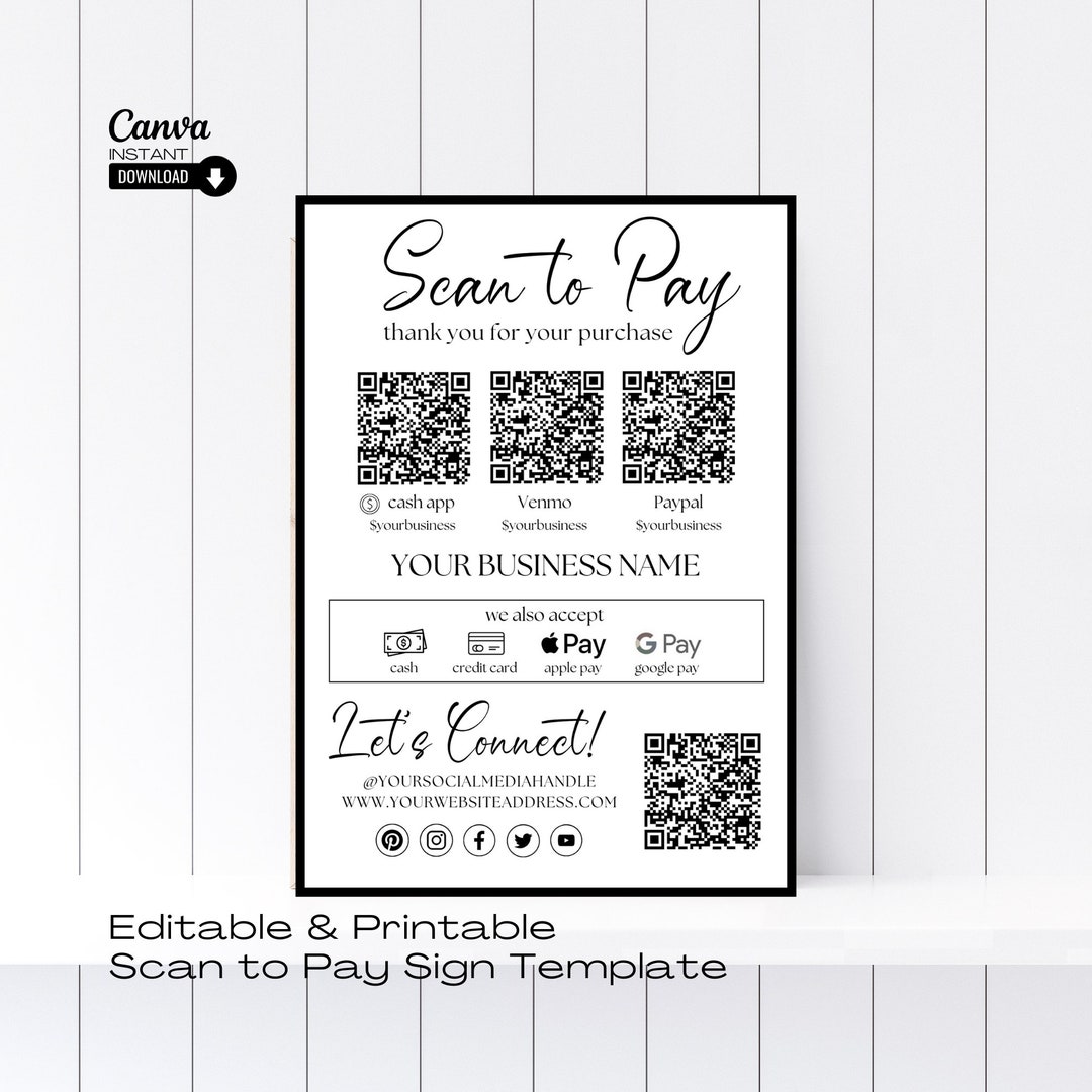 Editable Scan to Pay Sign Template, Editable QR Code Scan Sign ...