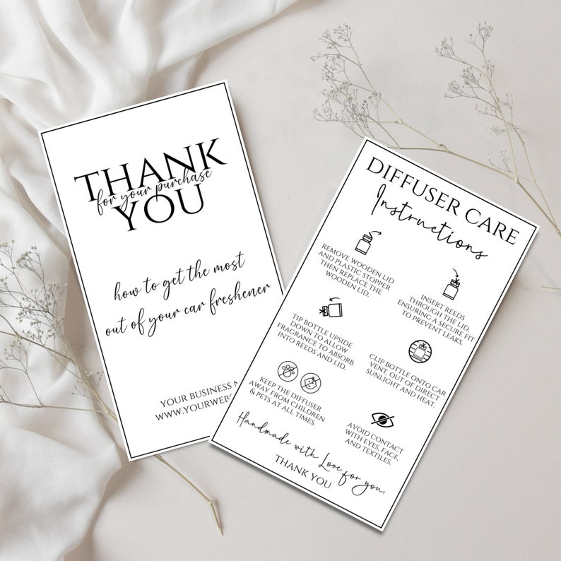 Car Diffuser Care Card Template: Printable Freshener Instructions ...