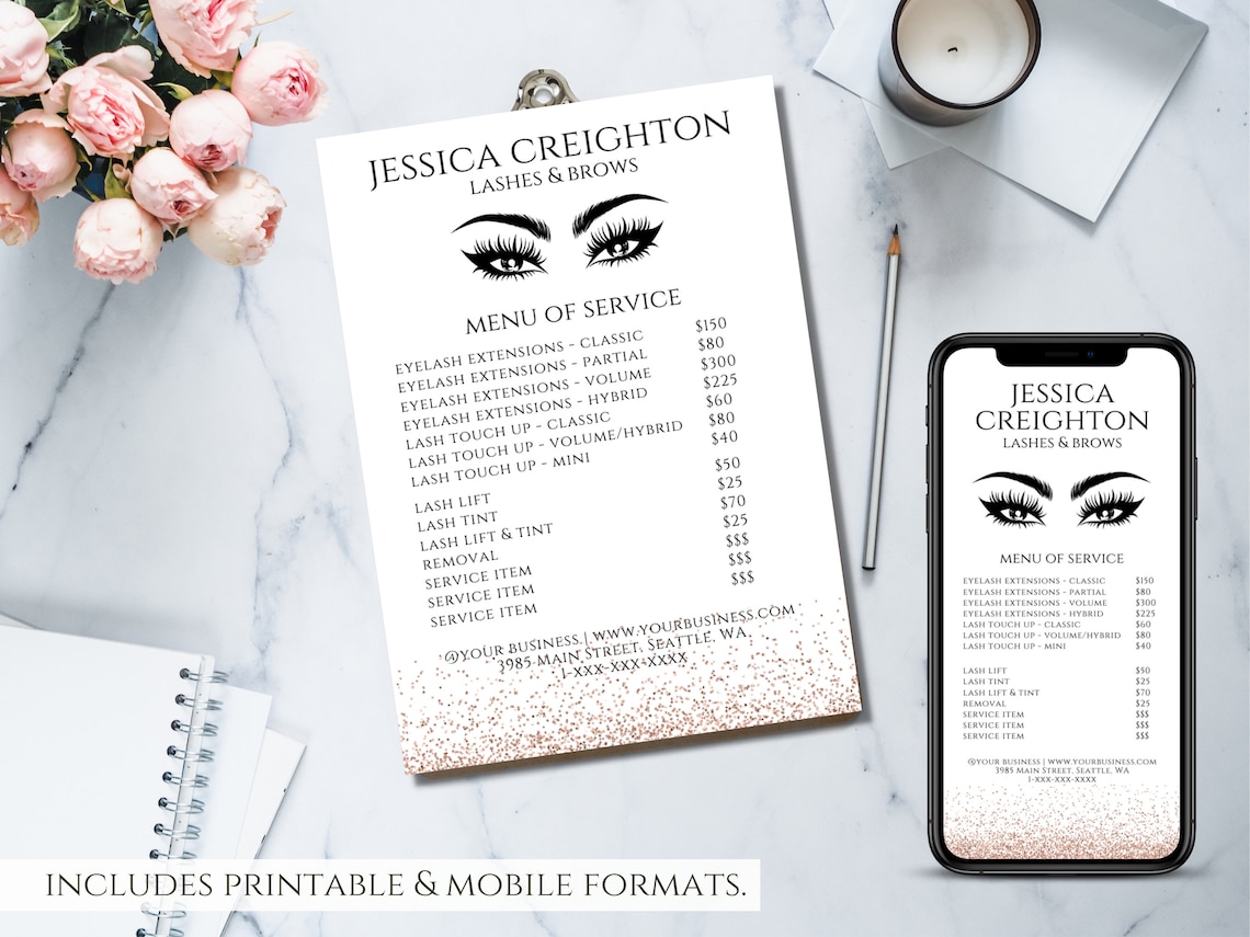 Eyelash Price List Template Eyelash Artist Price Sign Lash - Etsy