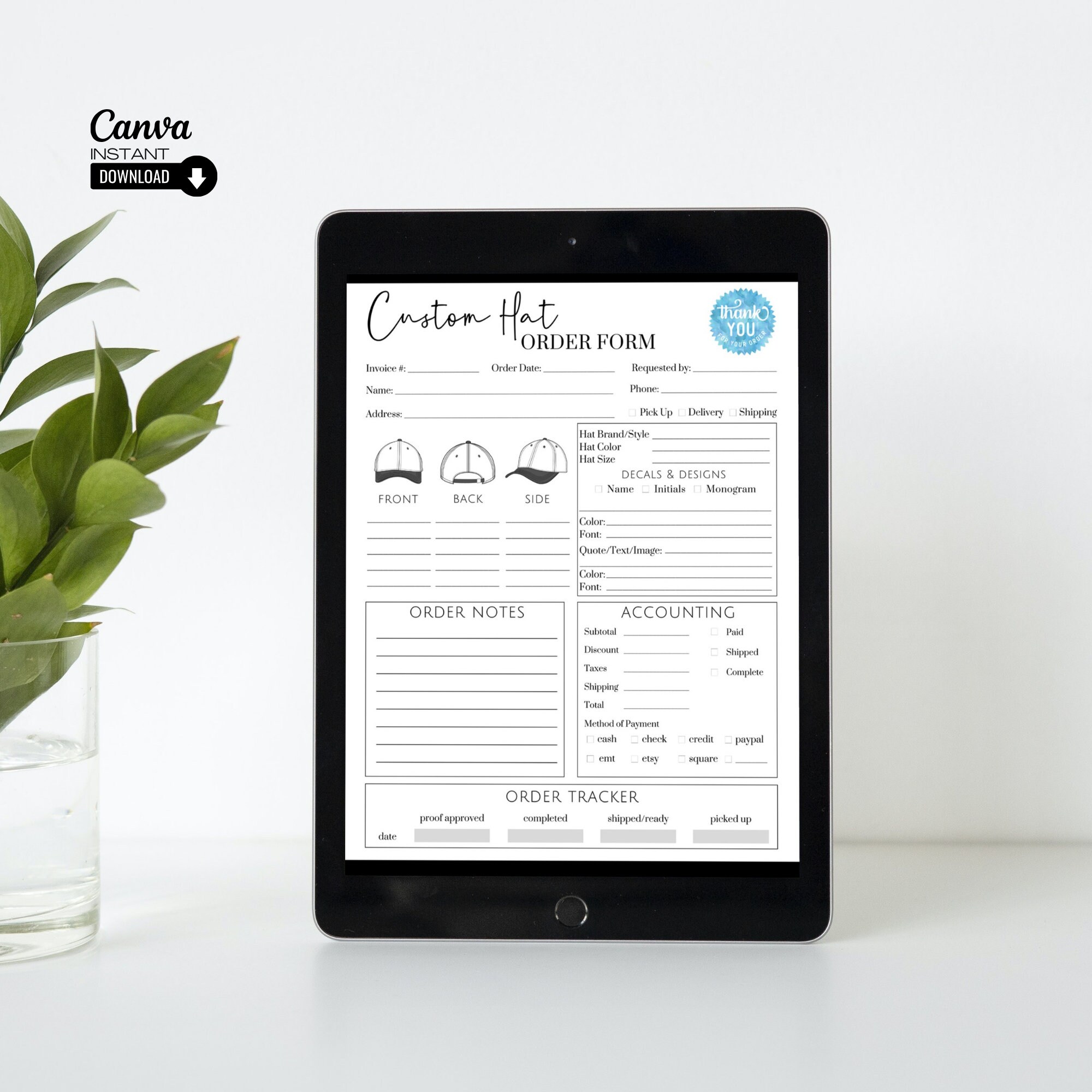 Editable Hat Order Form Template: Custom Cap Business (printable) - Etsy