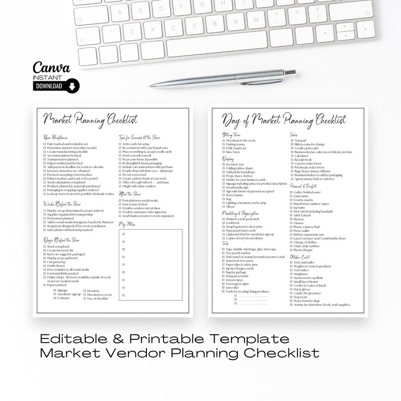 Editable Vendor Checklist Template, Craft Show Planner, Craft Fair Plan ...