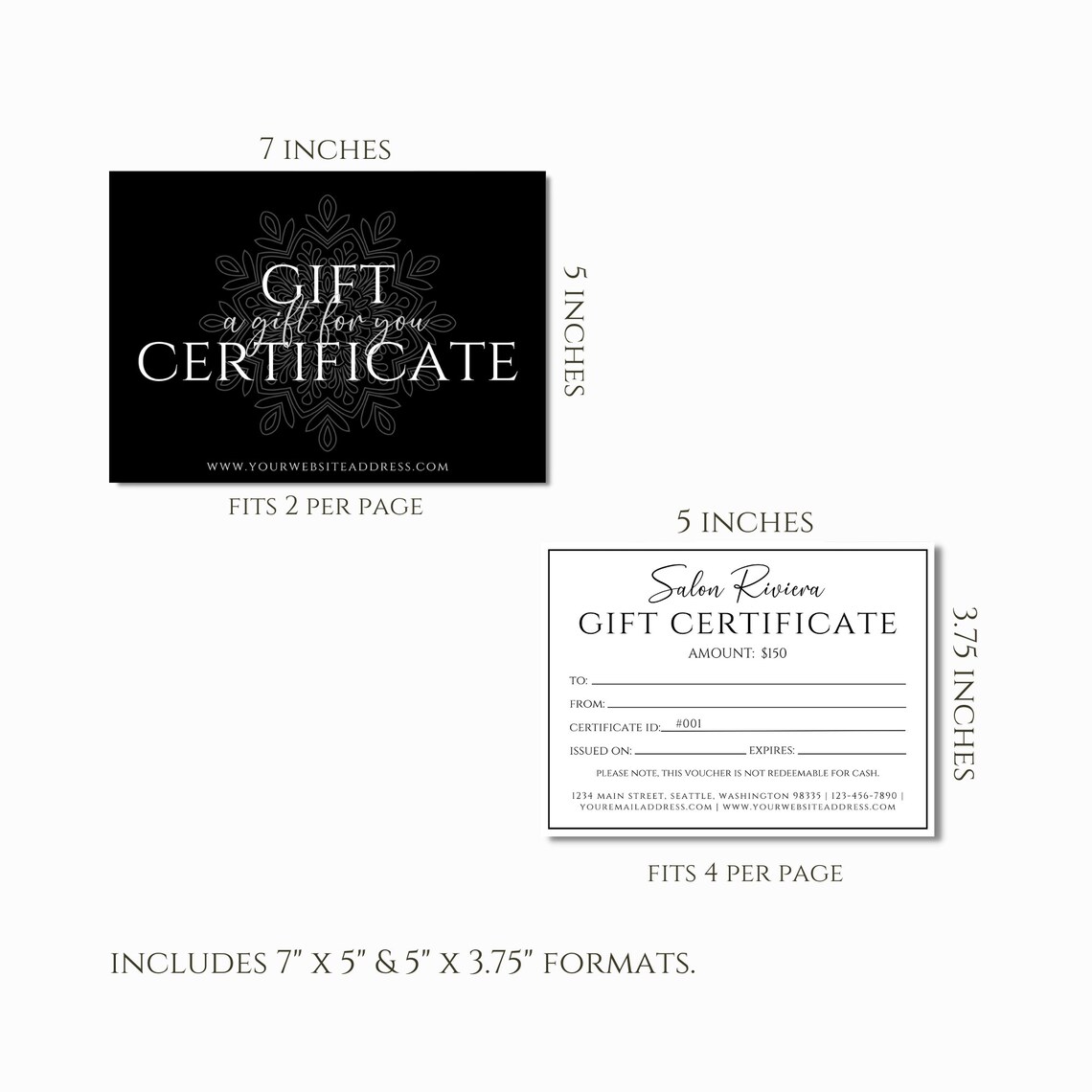 Modern Gift Certificate Template Printable, Editable Gift Card Template ...