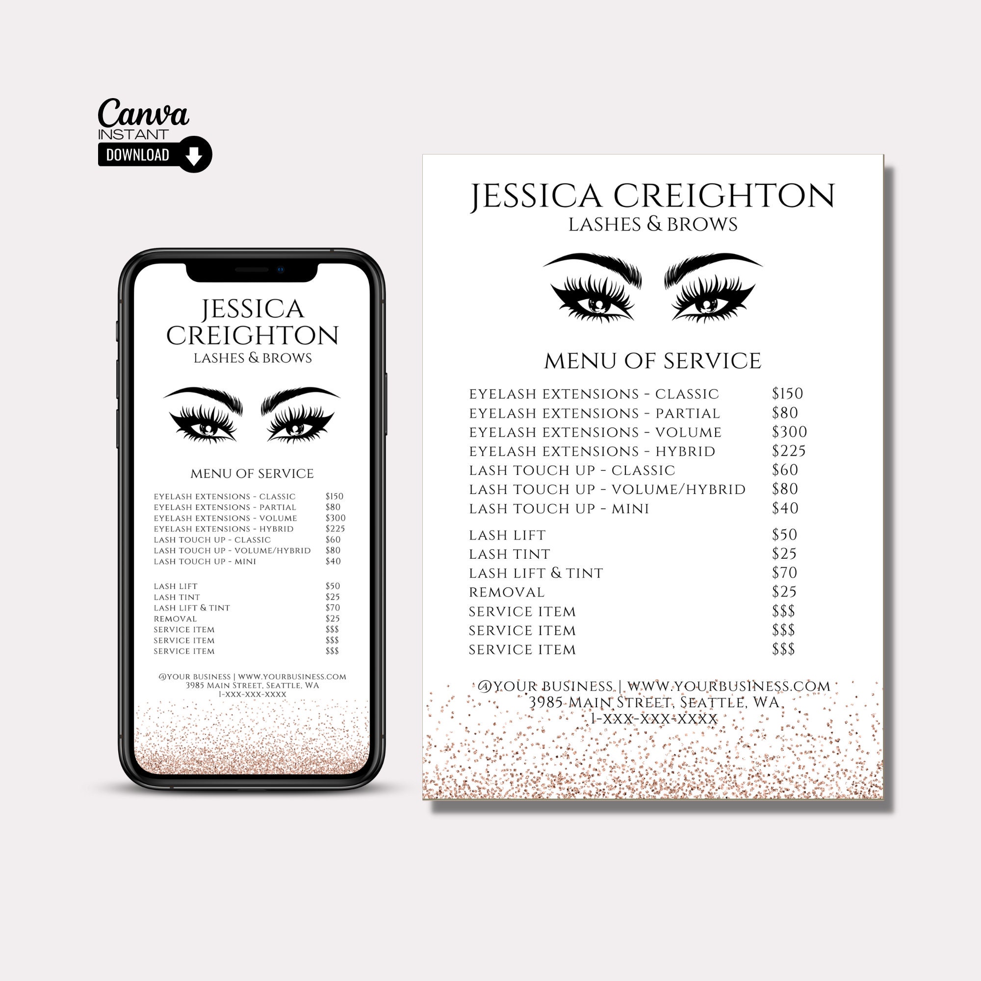 Eyelash Price List Template, Eyelash Artist Price Sign, Lash Extensions ...