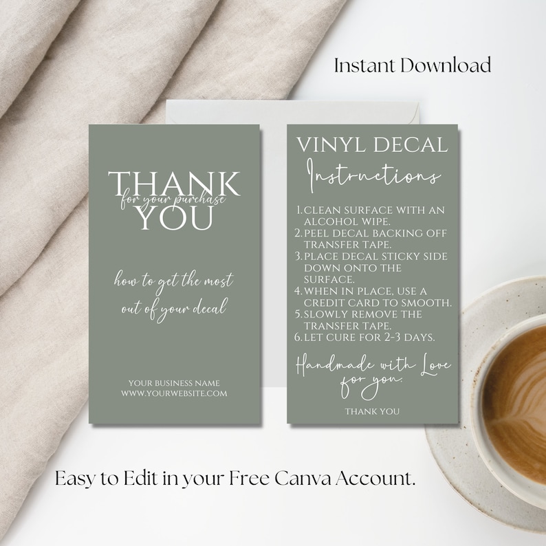 Vinyl Decal Instructions Card: Printable Care Guide (canva Template) - Etsy