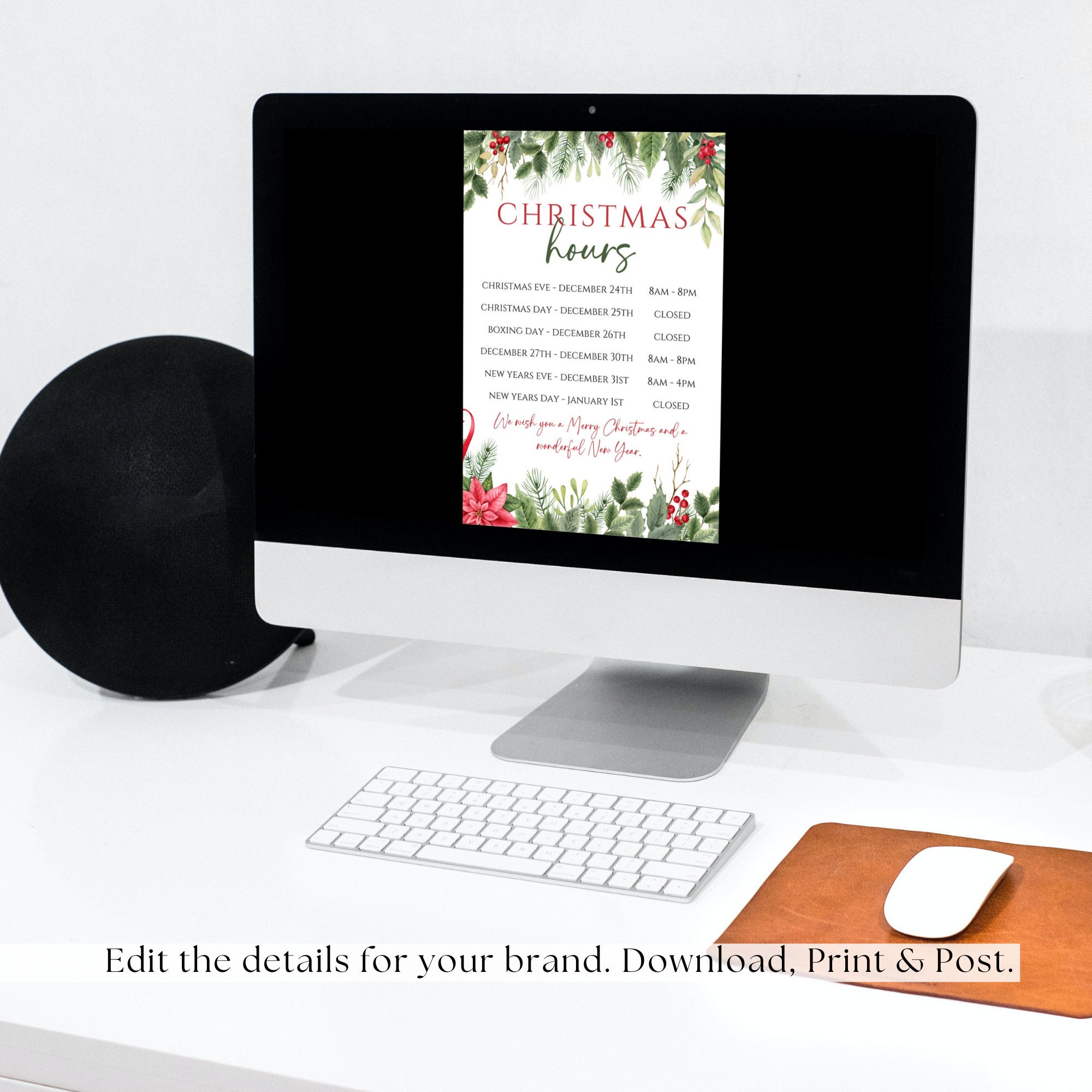 Editable Christmas Store Hours Sign: Holiday Business Template (digital ...