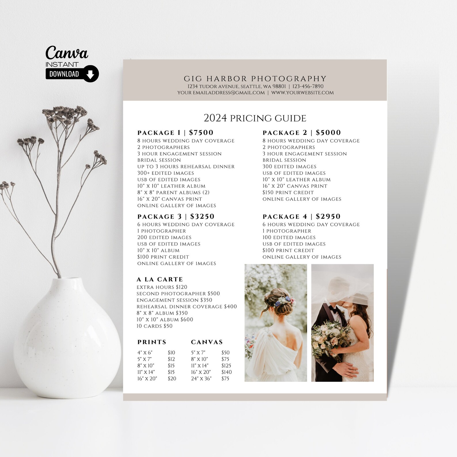 Wedding Photography Pricing List, Editable Wedding Pricing Guide Sheet ...