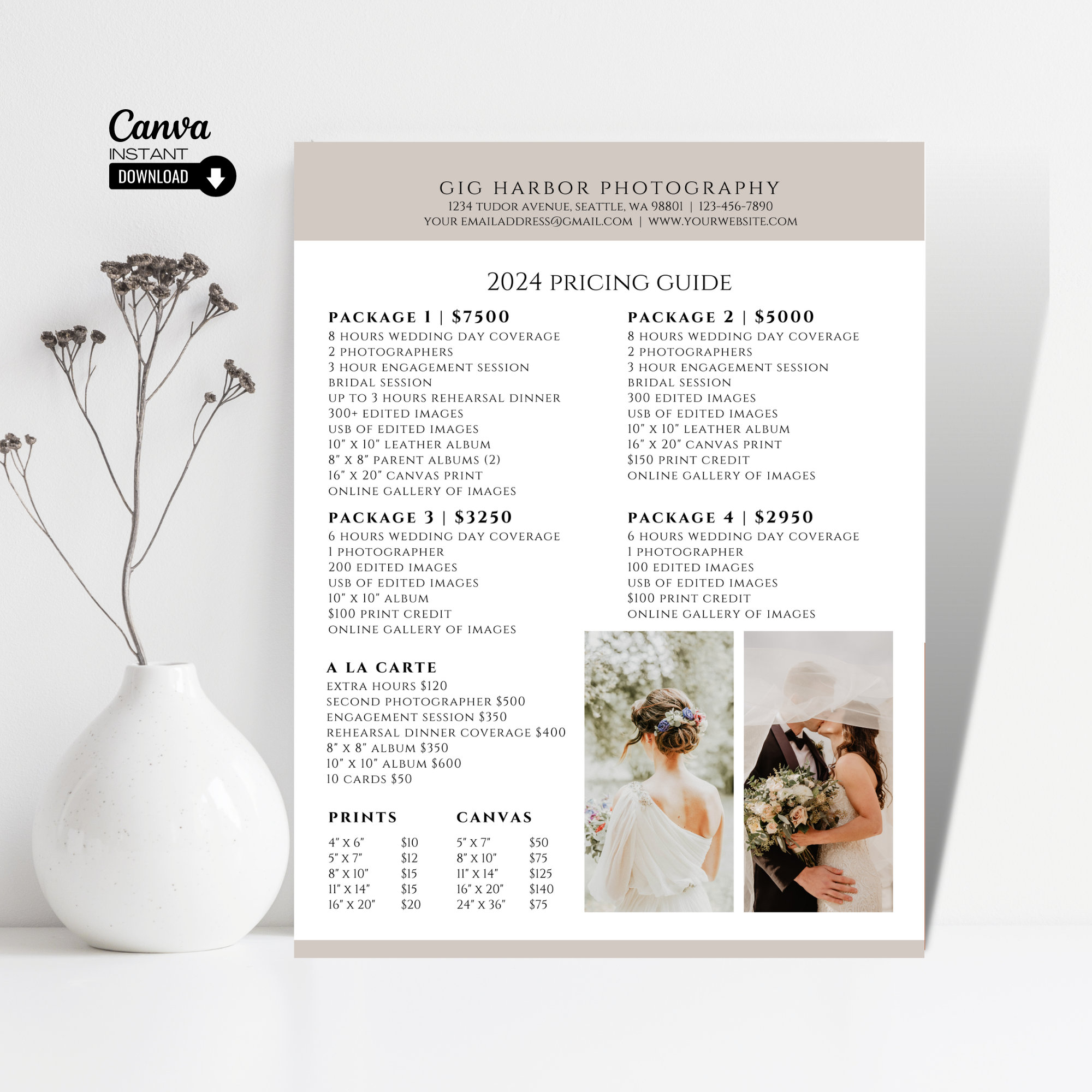 Wedding Photography Pricing List, Editable Wedding Pricing Guide Sheet ...