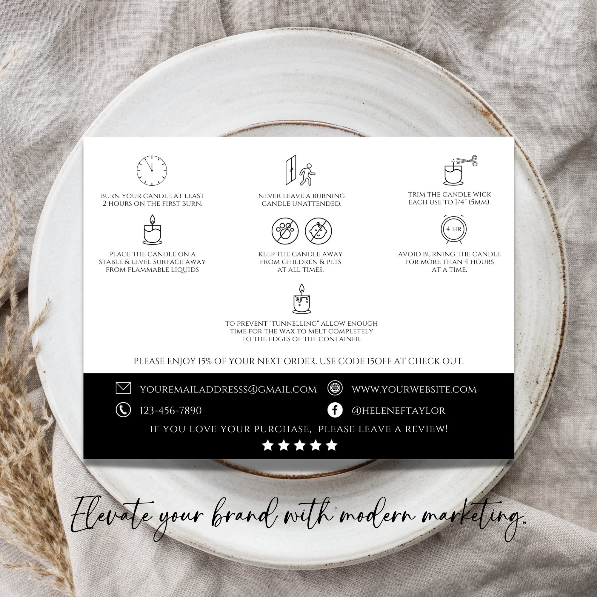 Candle Care Card, Printable Candle Care Instructions, Editable Candle ...