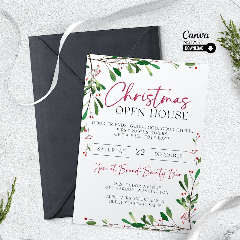 Editable Christmas Open House Invitation: Small Business Template ...