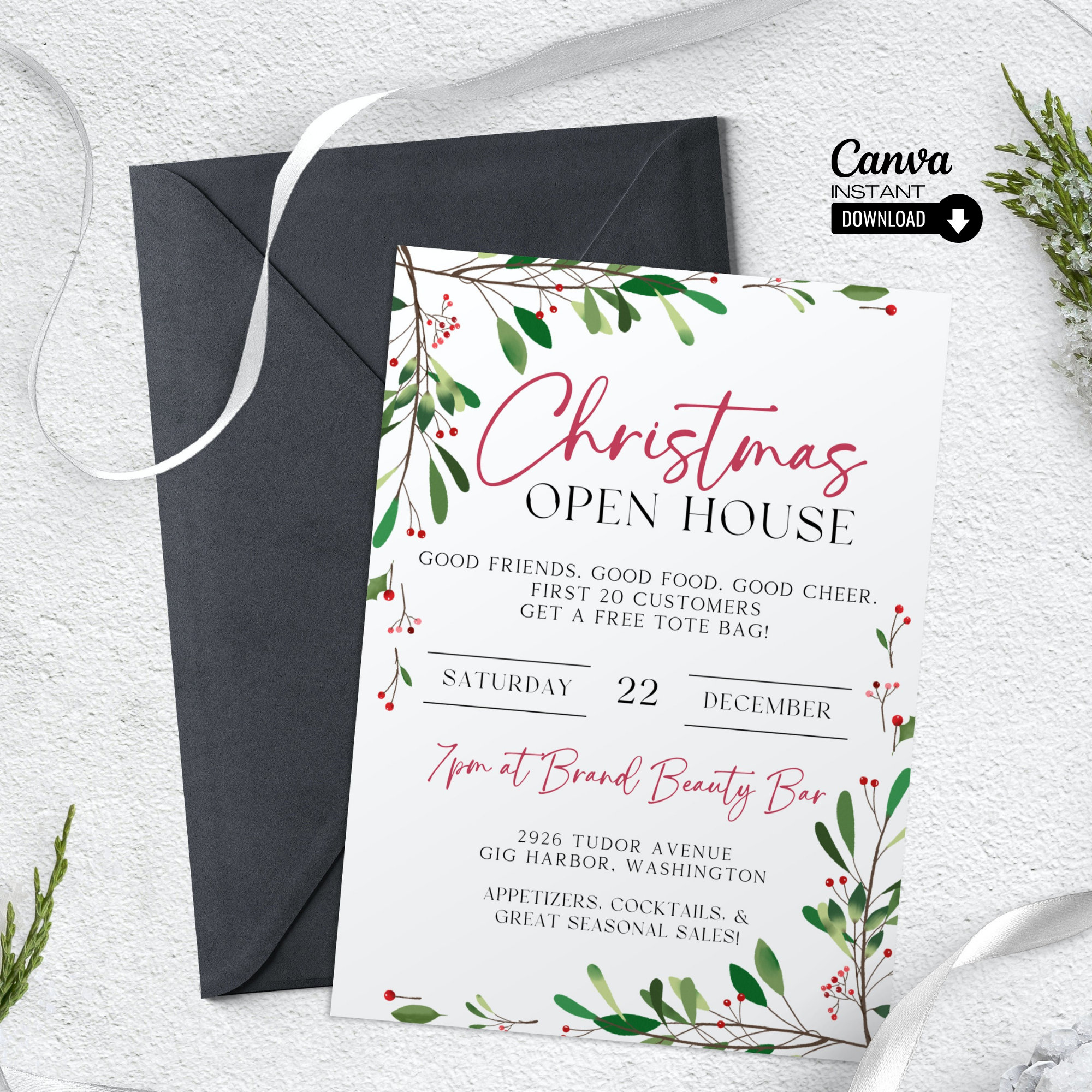 Editable Christmas Open House Invitation Template, Printable Small ...