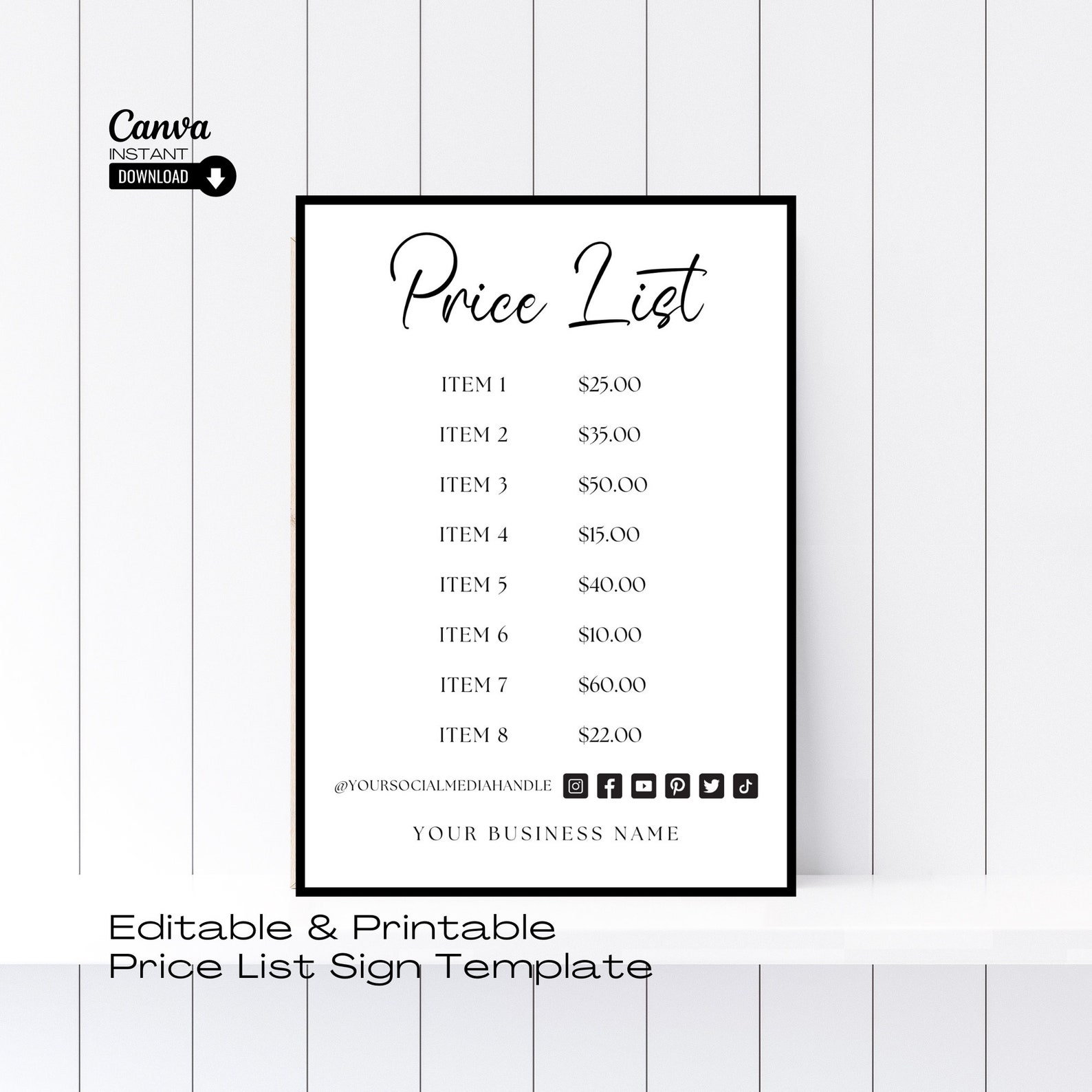Editable Price List Sign Template, Printable Price List Template, Small ...