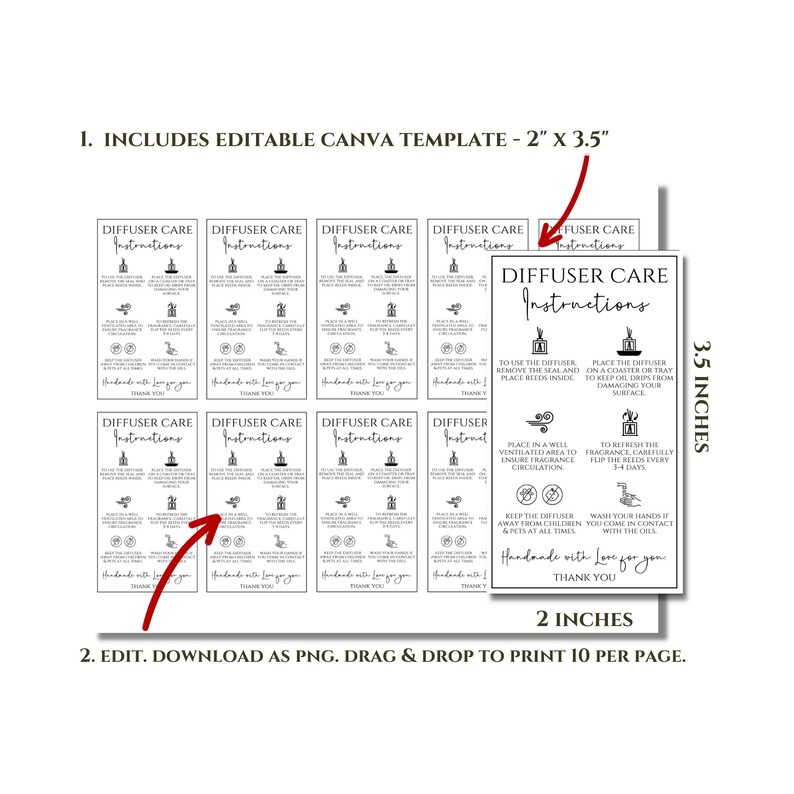 Editable Reed Diffuser Care Instructions Card Template, Printable Oil ...