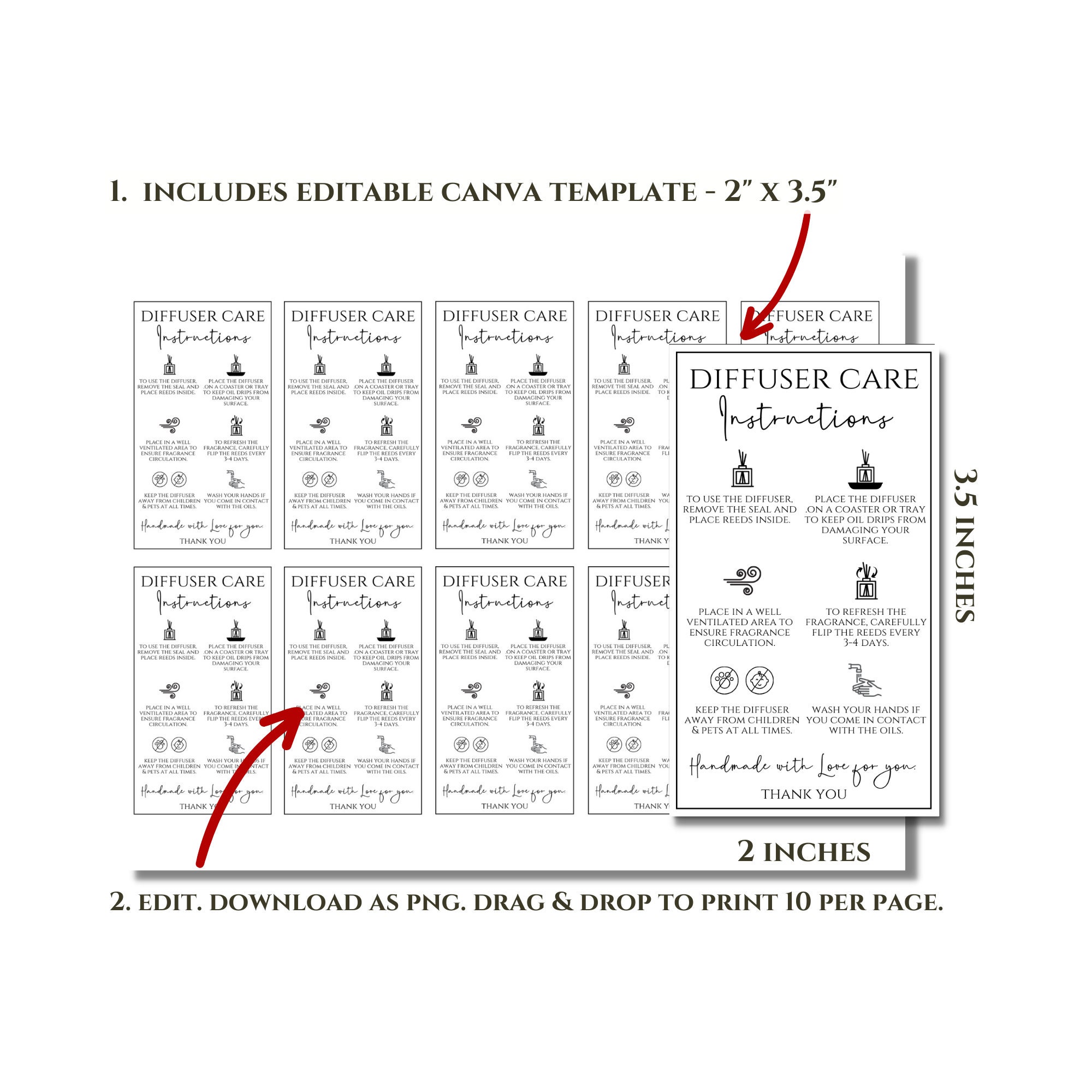 Reed Diffuser Care Card Template: Printable Packaging Insert (canva ...