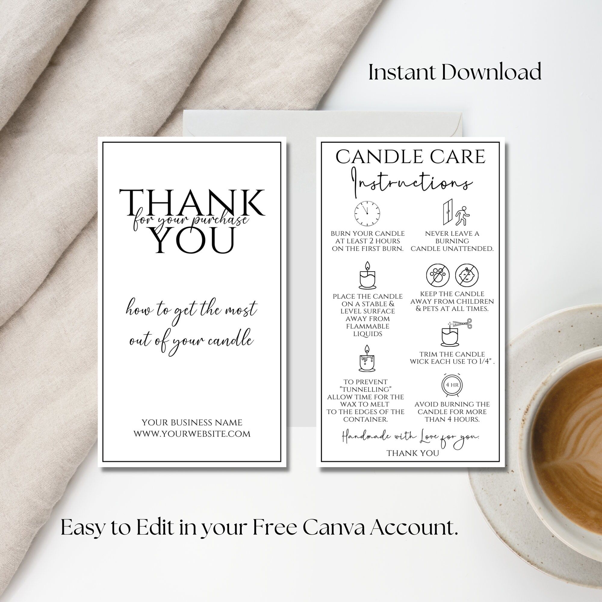 Editable Candle Care Card, Printable Candle Care Instructions, Candle ...