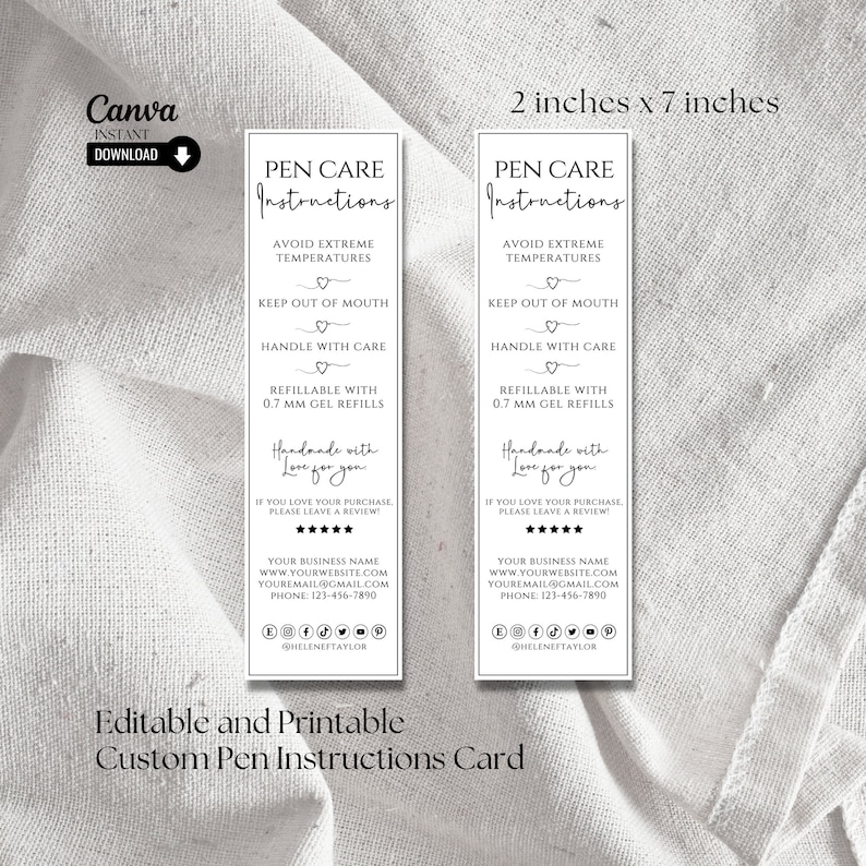 Editable Pen Care Instructions, Printable Epoxy Pen Care Card, Pen ...