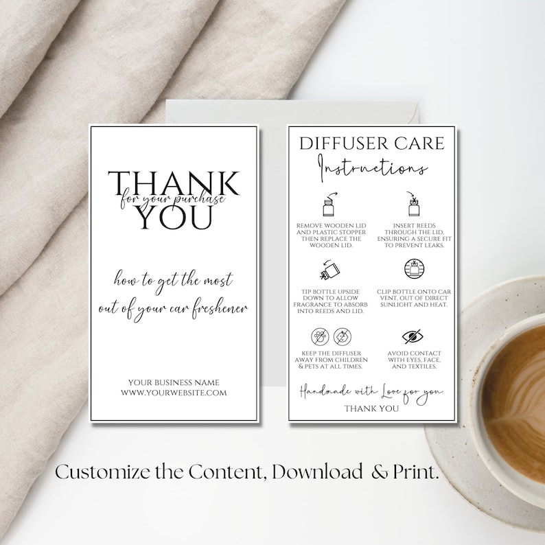 Car Diffuser Care Card Template: Printable Freshener Instructions ...