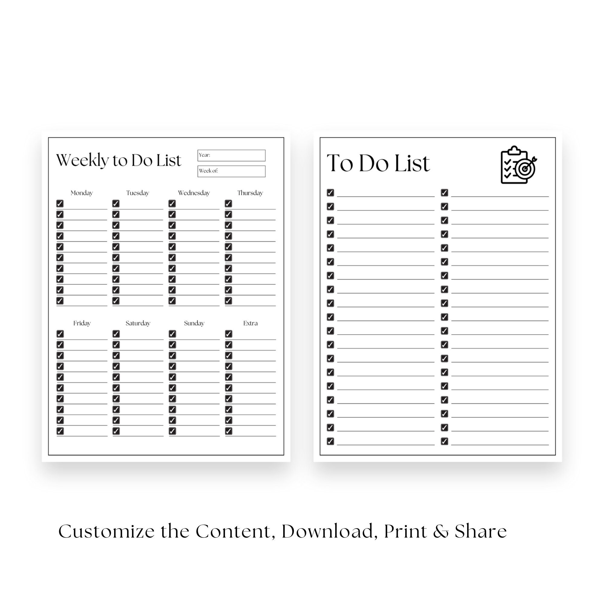 Editable Weekly to Do Checklist Template, Printable Daily to Do List ...