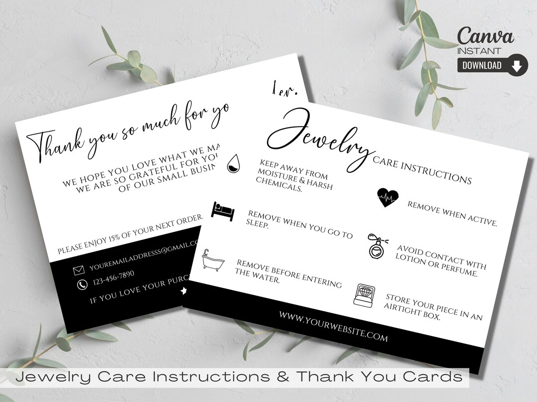 Editable Jewelry Care Card Printable Jewelry Instructions - Etsy