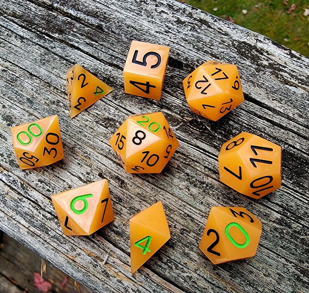 Glow in the Dark Pumpkins | 9 Piece Sharp Edge Dice Set | Halloween ...