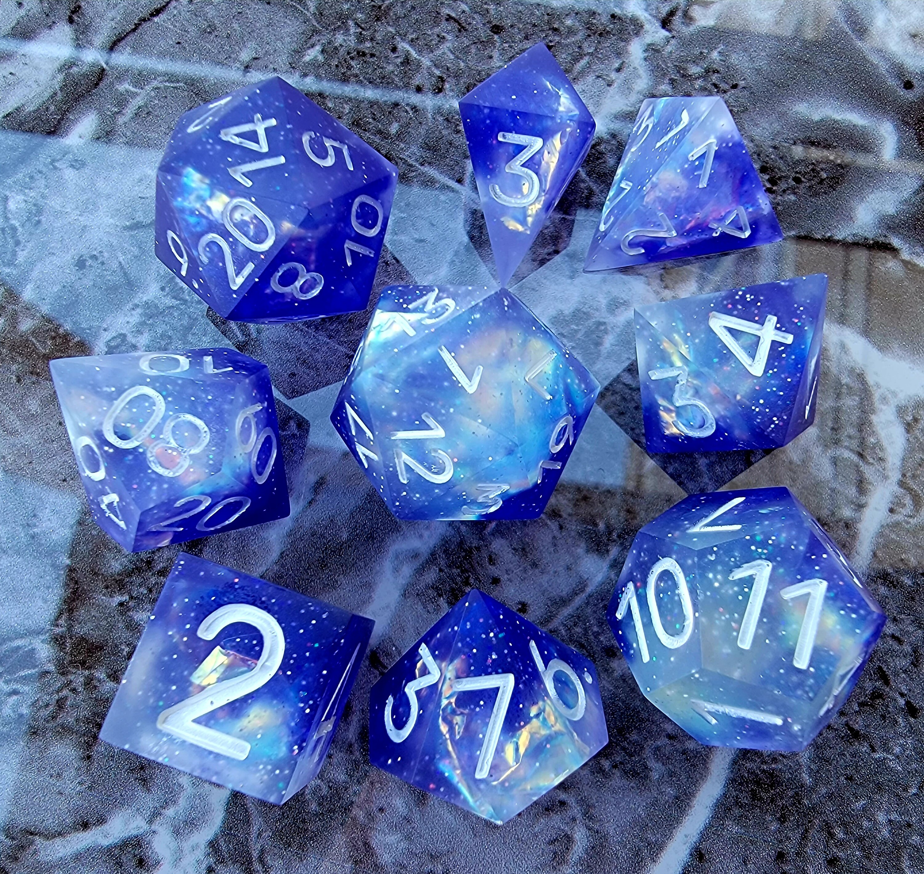 Cosmic Moonstone, Matte Finish 9 Piece Sharp Edge Dice Set Dnd ...