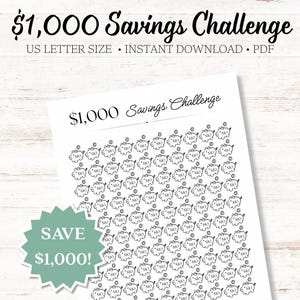 1000 Dollar Savings Challenge Tracker: Emergency Cash Fund (PDF ...